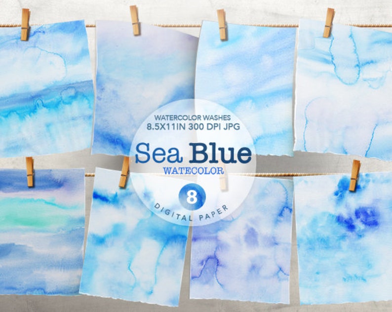 Sea Blue Watercolor Digital Paper Watercolor Washes Texture - Etsy