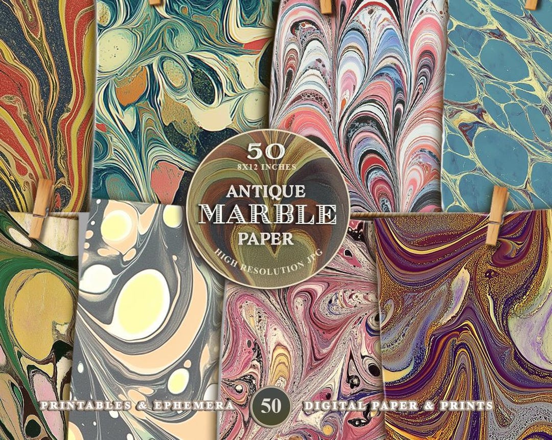 Antique Marbled Paper Digital Paper, Marbling Paper Clipart, Vintage ...