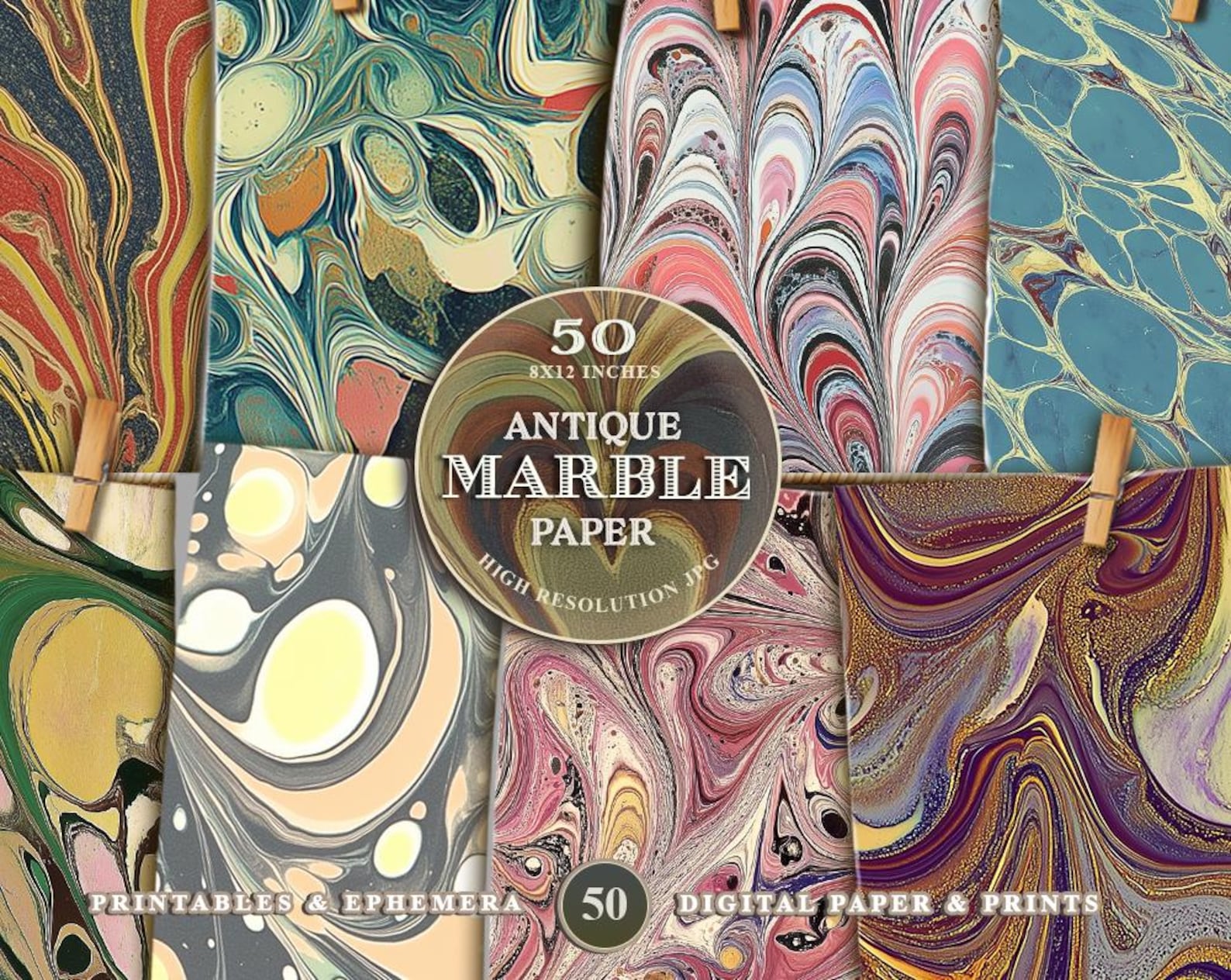 Antique Marbled Paper: 50 Vintage Textures (digital Paper) - Etsy