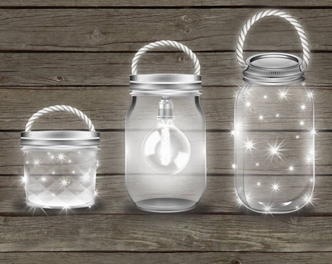 Romantic White String Lights Clipart, Light Banners, Mason Jars Clipart ...