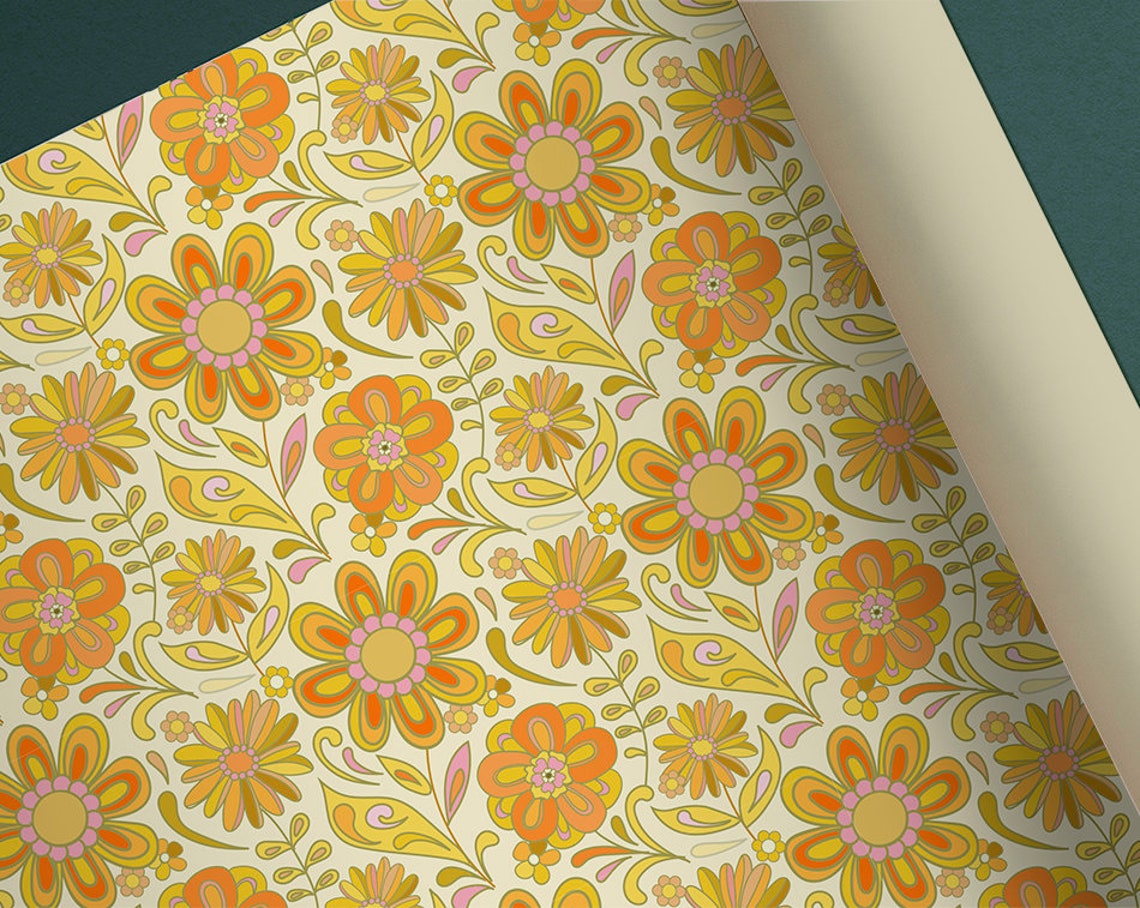 Vintage Groovy Floral Patterns Digital Paper 70s Retro Floral - Etsy