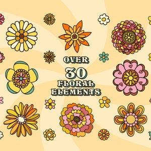 70s Retro Flower Power Design Bundle SVG Ai EPS PNG, Groovy Retro Art ...