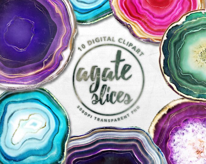 Agate Slice Watercolor, Mineral Agate Slice Clip Art Collection. 14 ...