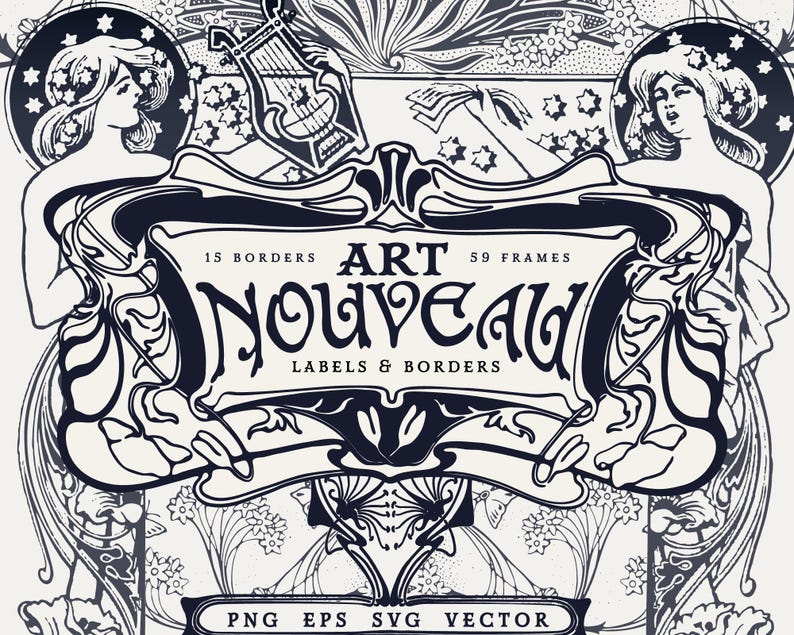 Art Nouveau Labels SVG Ai EPS PNG Cricut, Jugendstil Clipart, Art Deco ...