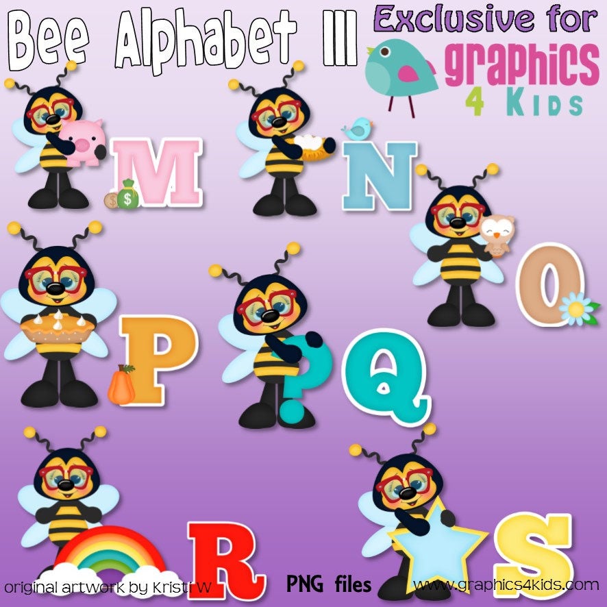 Bee alphabet 3 Digital Clipart Clip art for scrapbooking | Etsy