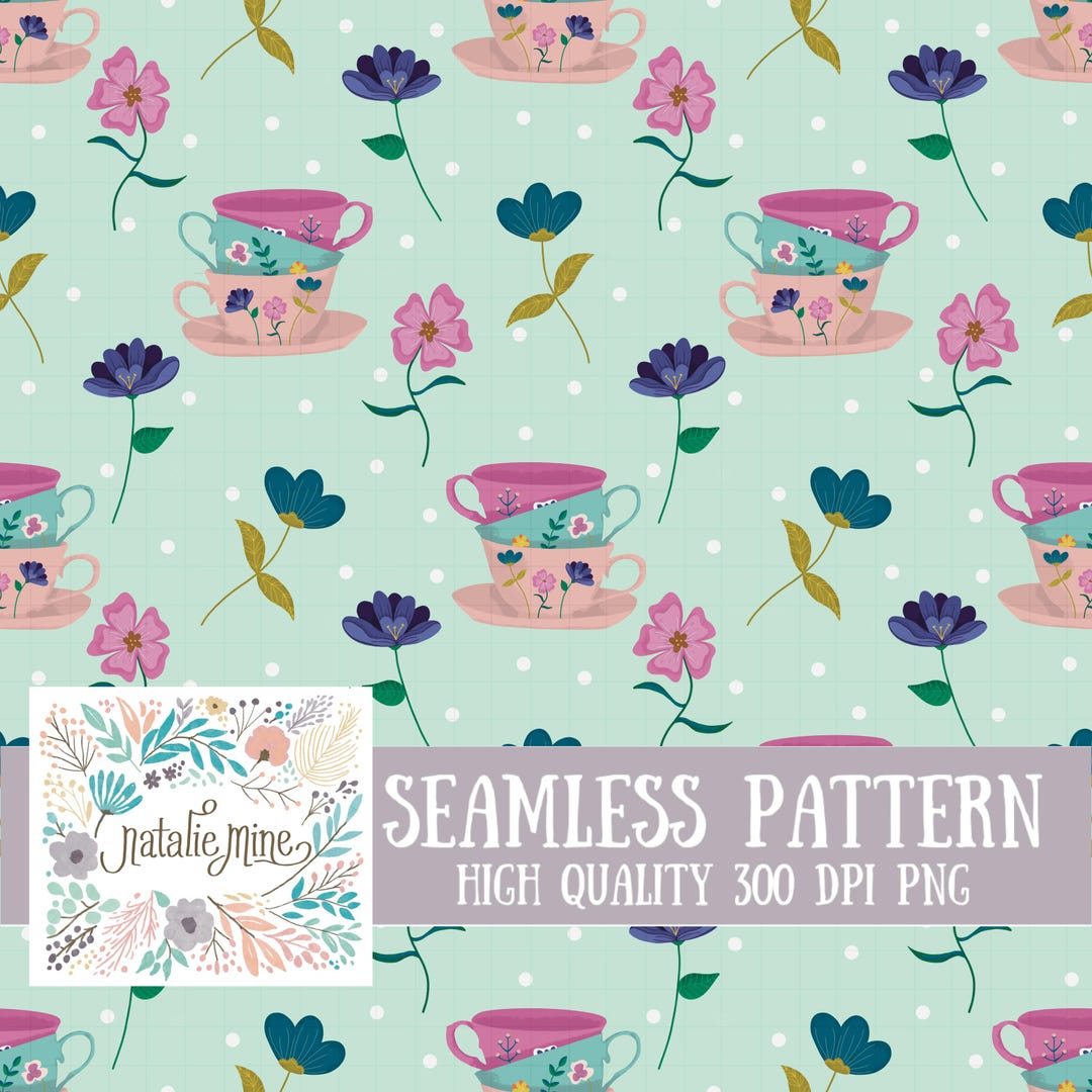 Seamless Tea Party Pattern | Hand-drawn Floral Teapot & Teacup Digital ...