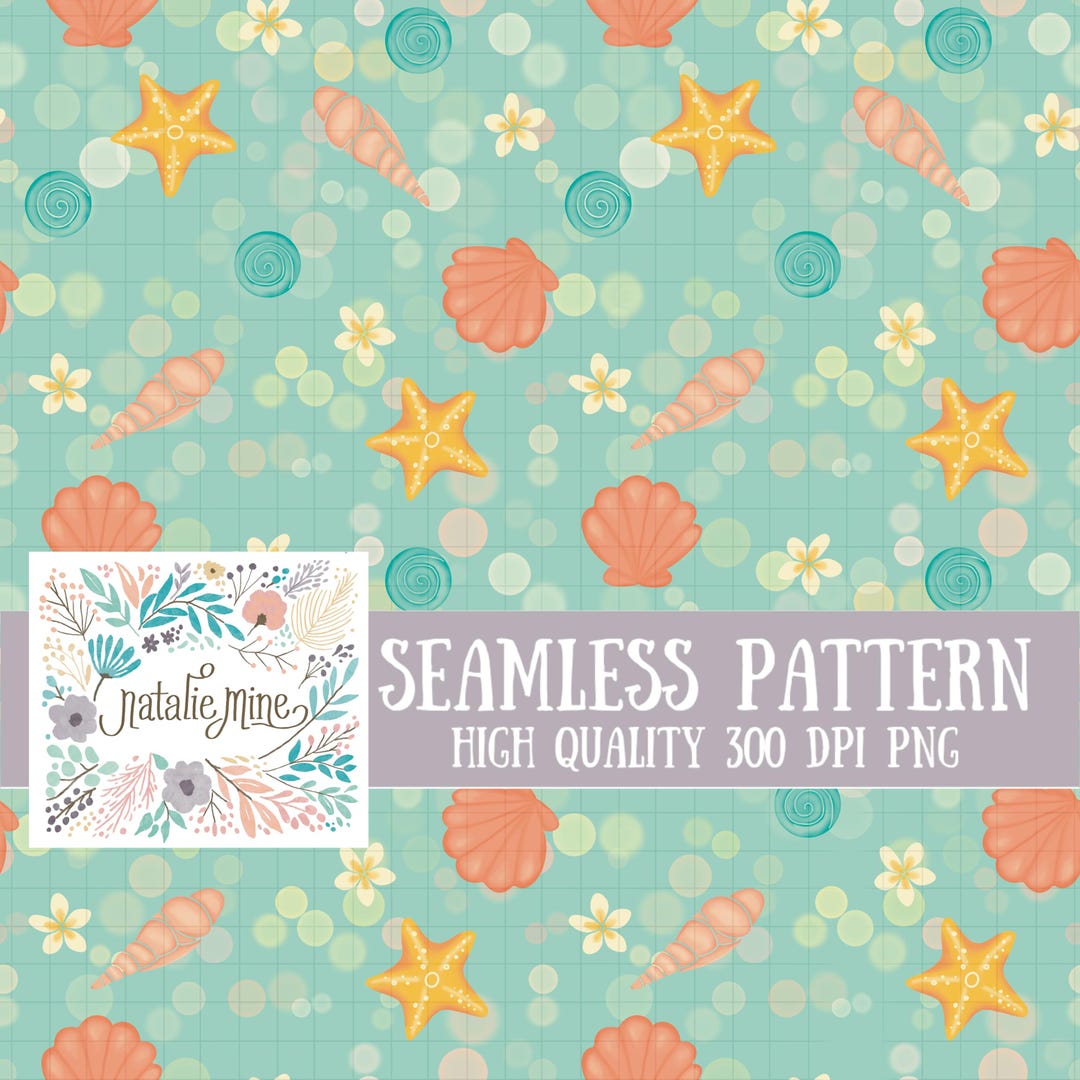 Seamless Seashell and Starfish Pattern | Tropical Beach Digital Paper ...