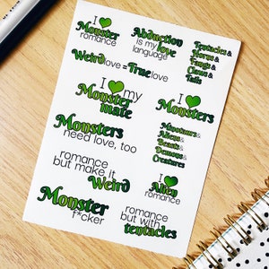 Monster Romance Lover Sticker Sheet Monster Lover Stickers - Etsy