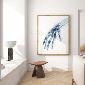 Hand Bones Blue Abstract Art, Carpal Bones Watercolor Art, Occupational ...