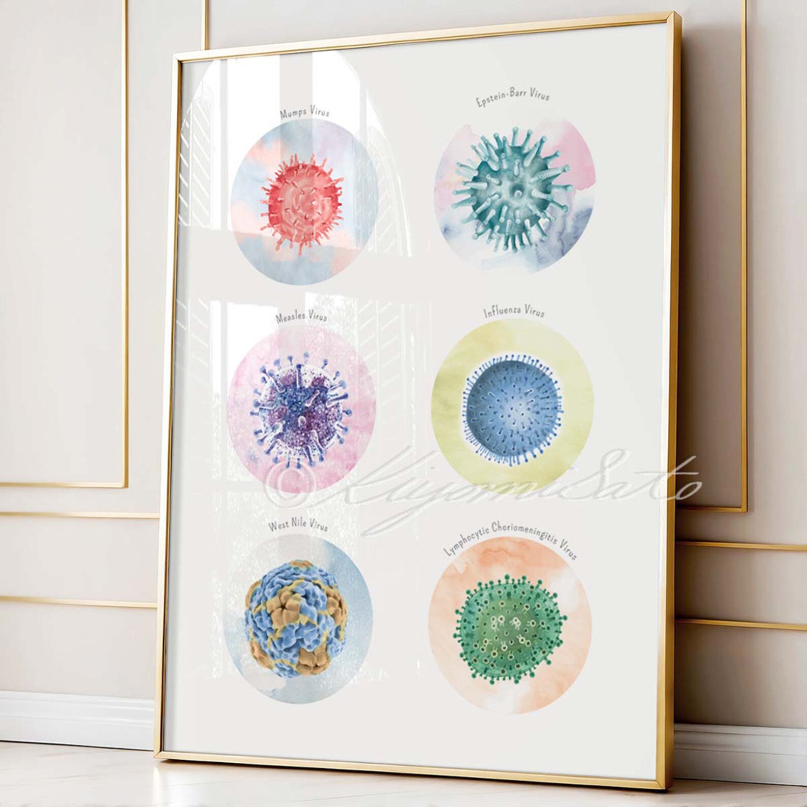 Meningitis Causing Virus Collection, Virology Art, Science Watercolor ...