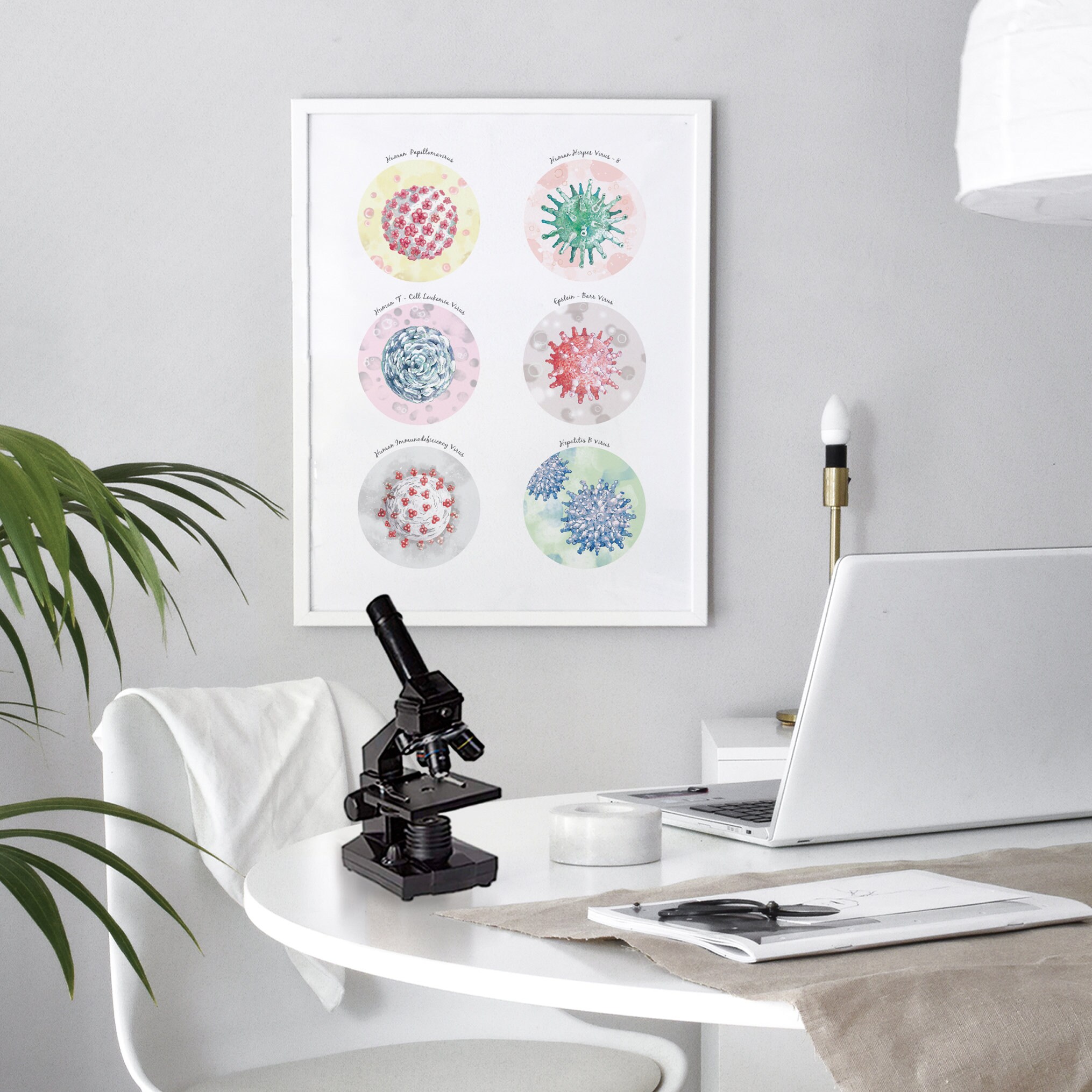 Cancer Causing Viruses Collection, Poster, Microbiology Science Art ...