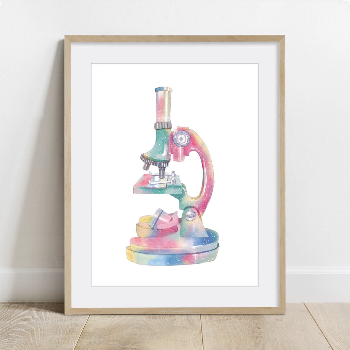 Microscope Watercolor Science Art Print, Microbiology Wall Decor ...