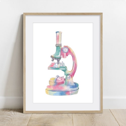 Microscope Watercolor Science Art Print Microbiology Wall | Etsy