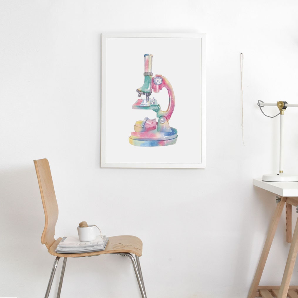 Microscope Watercolor Science Art Print Microbiology Wall | Etsy