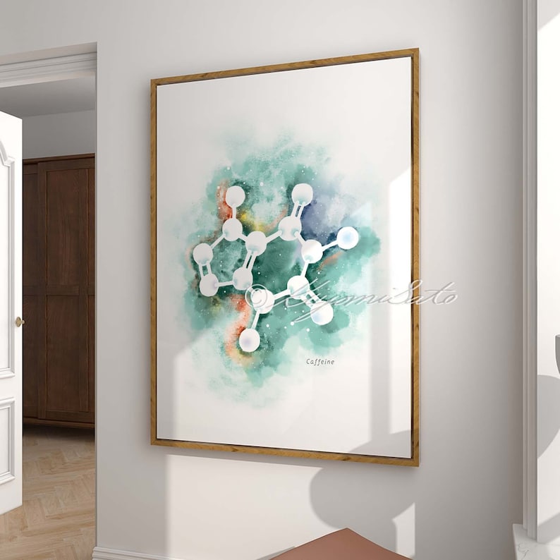 Caffeine Chemical Structure Art, Science Kitchen Decor Print, Break ...