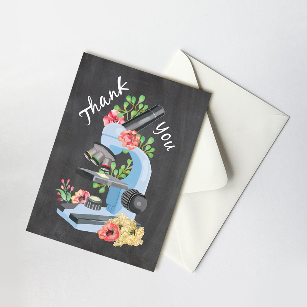 Science Teacher Thank You Card, Microscope Floral Design - Etsy