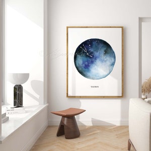 Taurus Constellation, Astrological Sign, Watercolor Art, Zodiac Poster ...