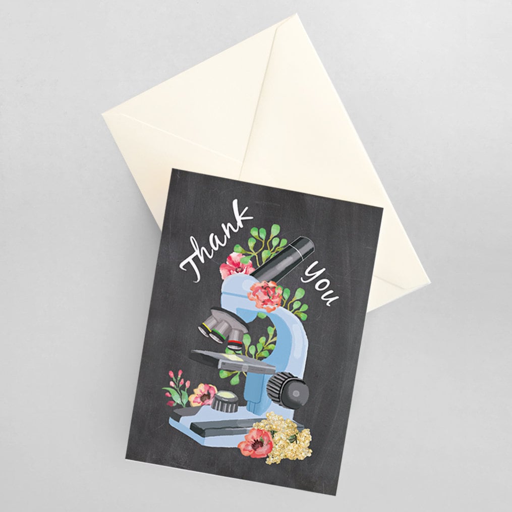 Science Teacher Thank You Card, Microscope Floral Design - Etsy