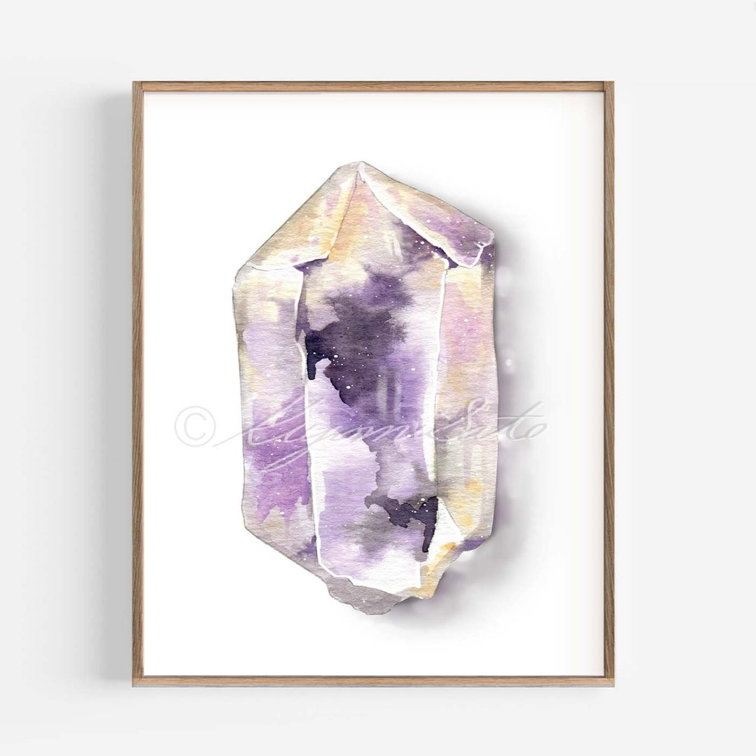 Hexagonal Amethyst Art Print Watercolor Gemstones Art Poster - Etsy