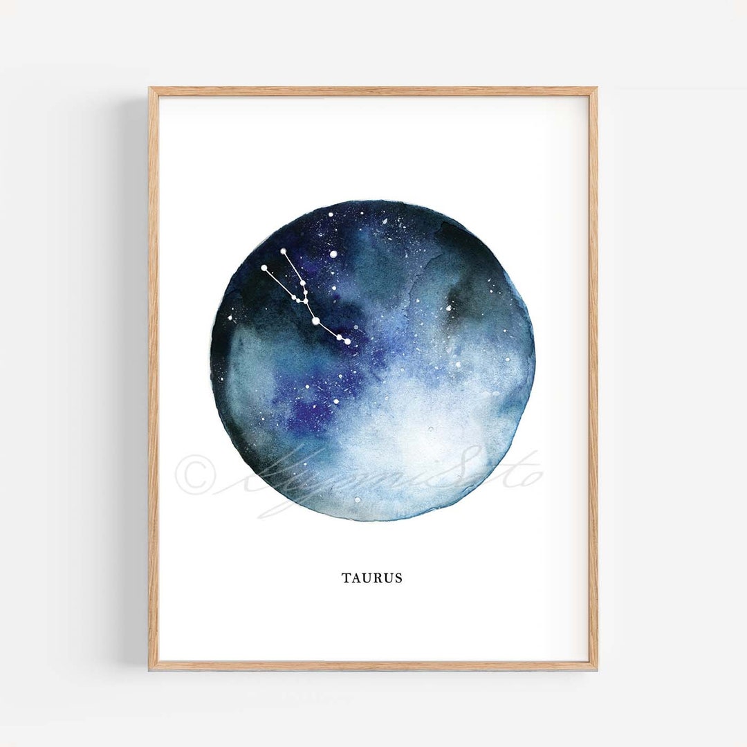 Taurus Constellation, Astrological Sign, Watercolor Art, Zodiac Poster ...