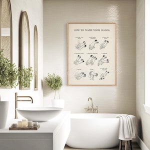 Hand Washing Instruction, How to Wash Your Hands, Vintage Style Art ...