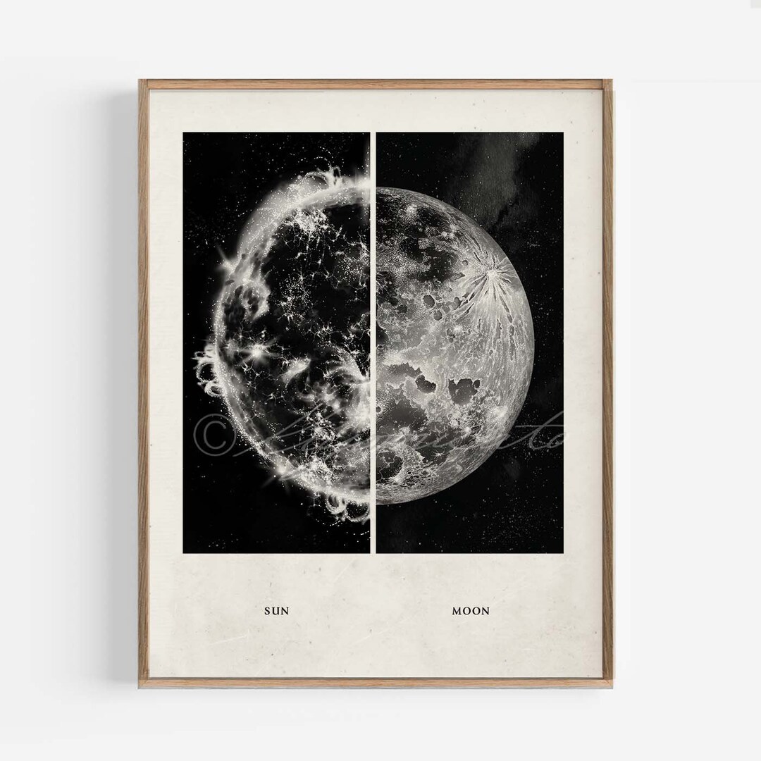 Sun and Moon Poster, Vintage Style Astronomy Science Art Print Full ...