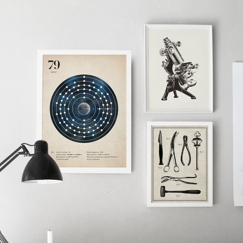 Gold Electron Shells Poster, Science Art, Print, Chemistry Wall Decor ...