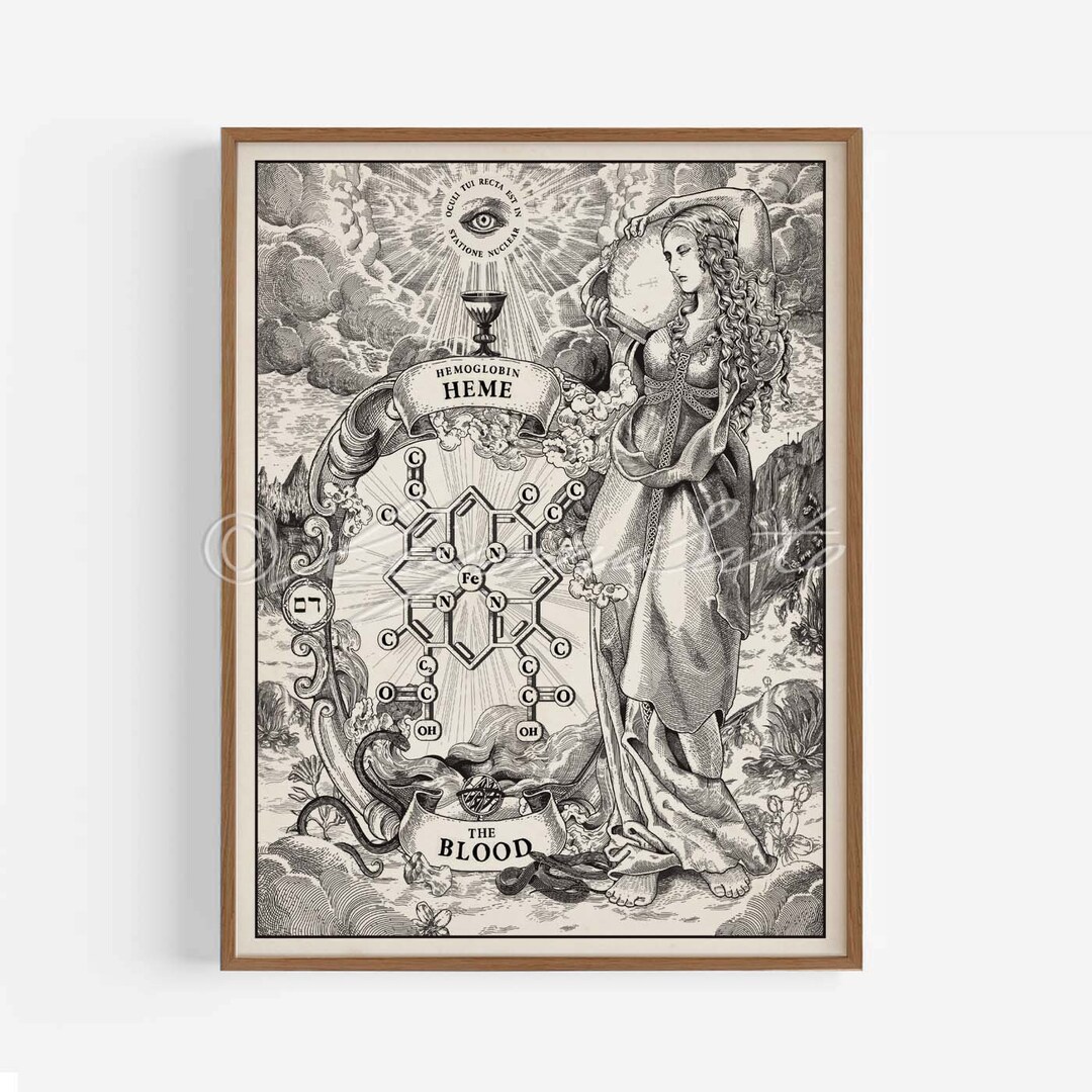 Blood, Heme, Hemoglobin, Chemical Structure Poster, Medieval Style ...