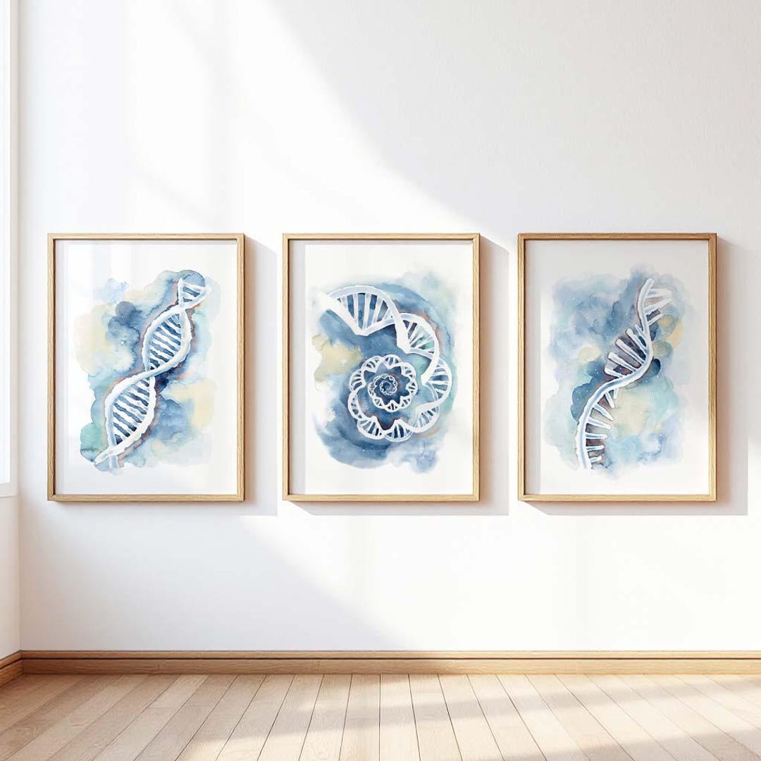 DNA, RNA, DNA Spiral Abstract Art Poster Set of 3, Biology Wall Decor ...