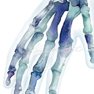 Hand Bones Blue Abstract Art, Carpal Bones Watercolor Art, Occupational ...