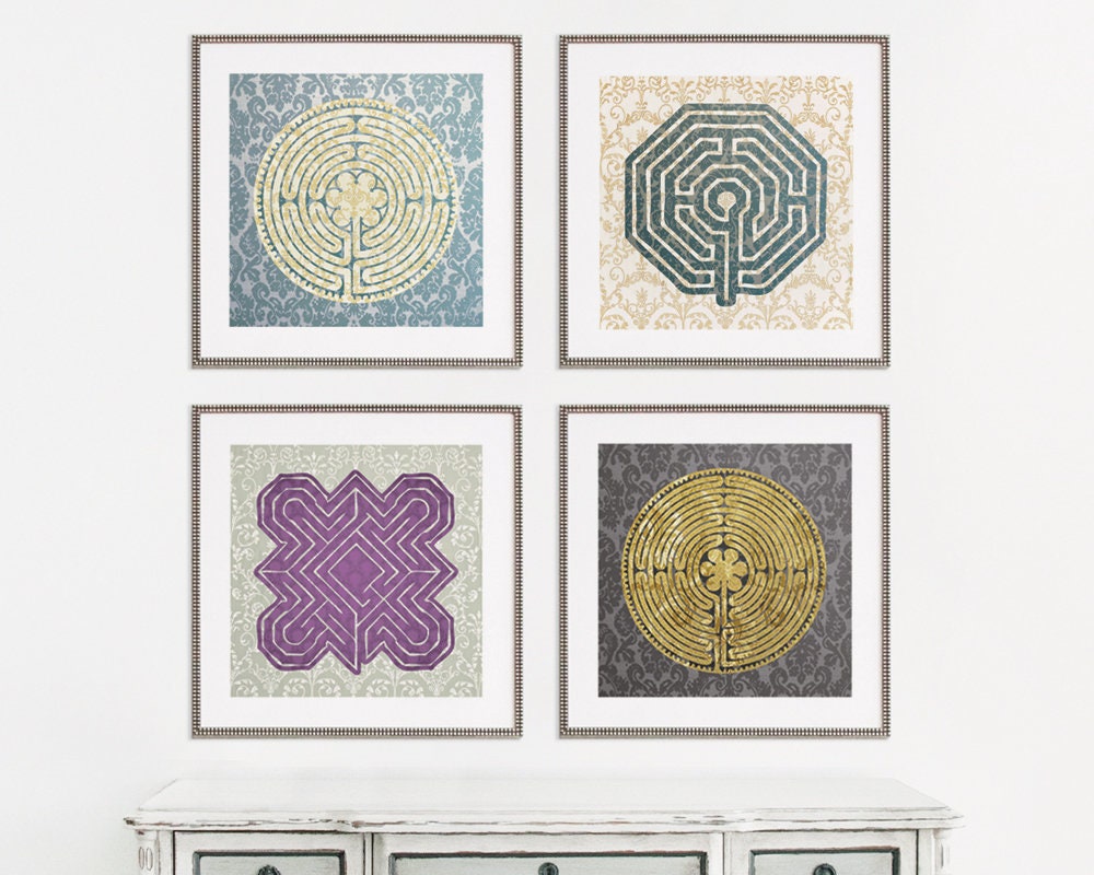 Labyrinth Set of 4 Poster print wall decor art 12 x 12 | Etsy