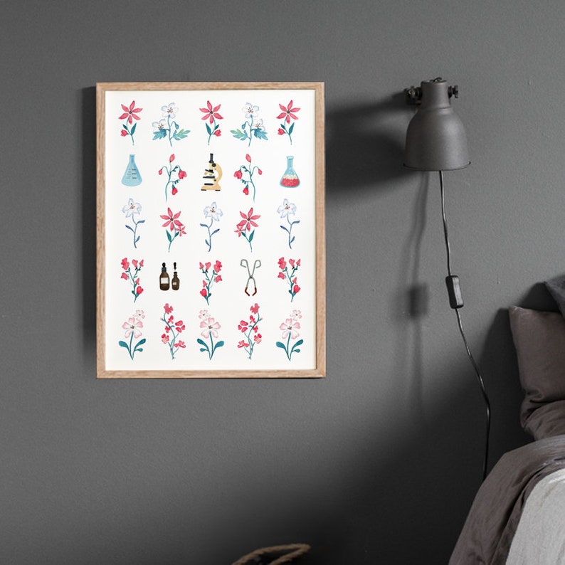 Red Flower Collection With Biology Equipments Poster Science - Etsy