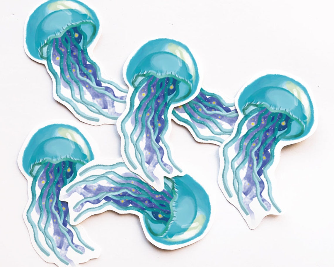Jellyfish Vinyl Sticker Watercolor Illustration Unique Decal | Etsy