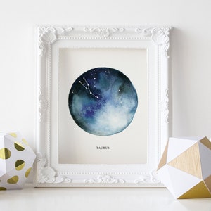 Taurus Constellation, Astrological Sign, Watercolor Art, Zodiac Poster ...