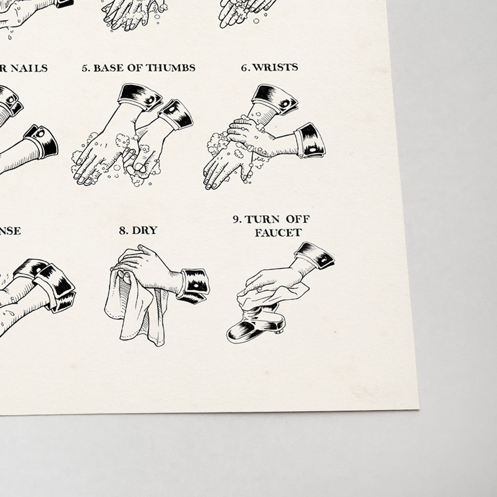 Hand Washing Instruction How to Wash Your Hands Vintage | Etsy