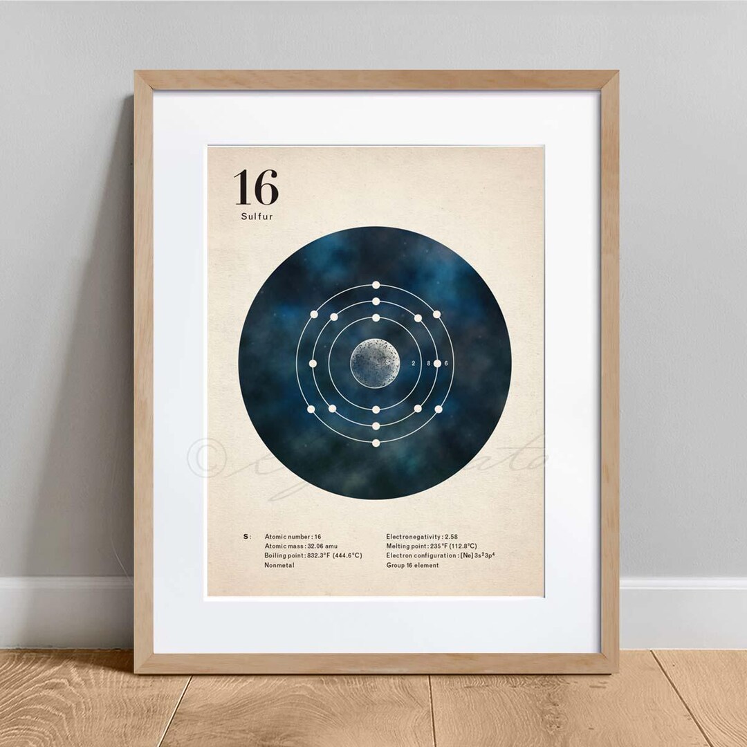 Sulfur Electron Shell Poster, Science Art, Print, Chemistry Wall Decor ...