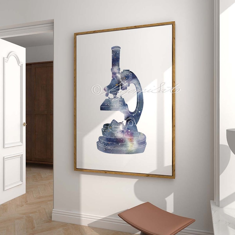 Microscope Galaxy Science Art Print, Microbiology Wall Decor - Etsy