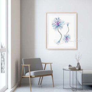 Neuron Poster, Science Art, Nervous System Print, Neurology Watercolor ...