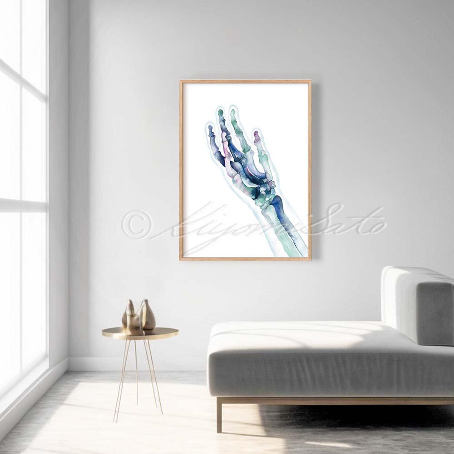 Watercolor Blue Hand Bones Art, Carpal Bones Occupational Therapy Decor ...