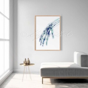 Hand Bones Blue Abstract Art, Carpal Bones Watercolor Art, Occupational ...