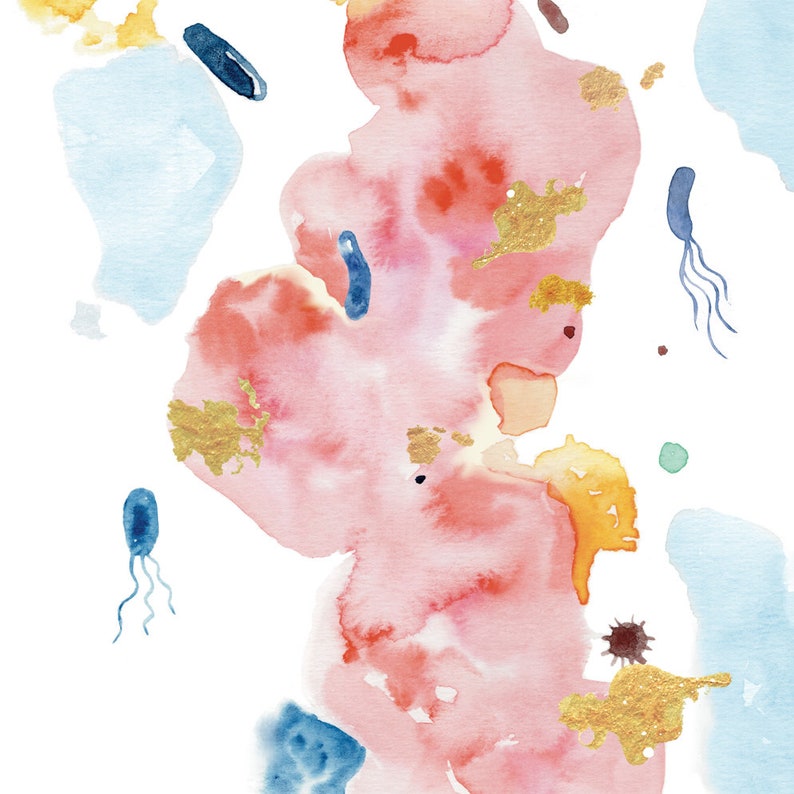 Swimming Bacteria Abstract Watercolor Poster Science Art | Etsy
