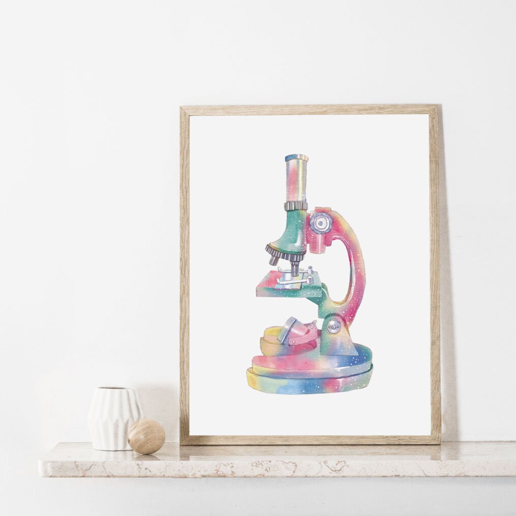 Microscope Watercolor Science Art Print Microbiology Wall | Etsy