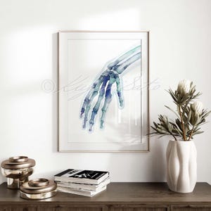 Hand Bones Blue Abstract Art, Carpal Bones Watercolor Art, Occupational ...