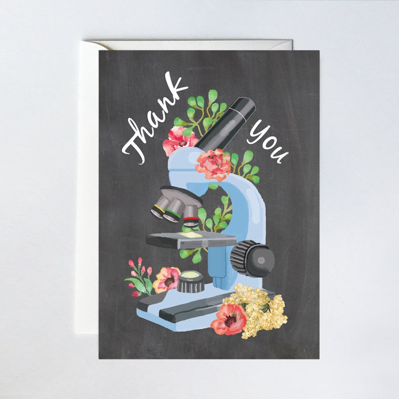 Science Teacher Thank You Card, Microscope Floral Design - Etsy