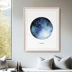 Taurus Constellation, Astrological Sign, Watercolor Art, Zodiac Poster ...
