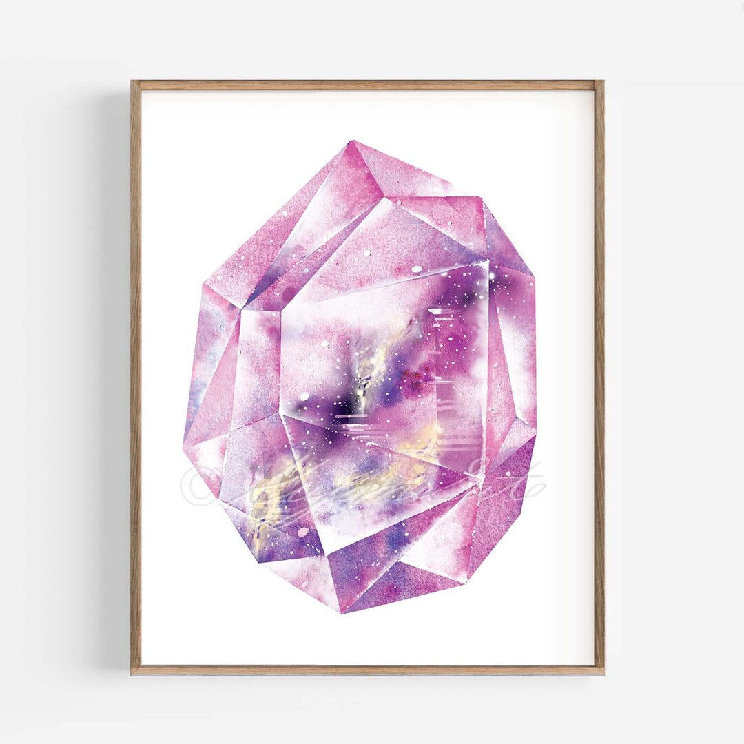 Amethyst Crystal Quartz Art Print Watercolor Gem Art Poster - Etsy