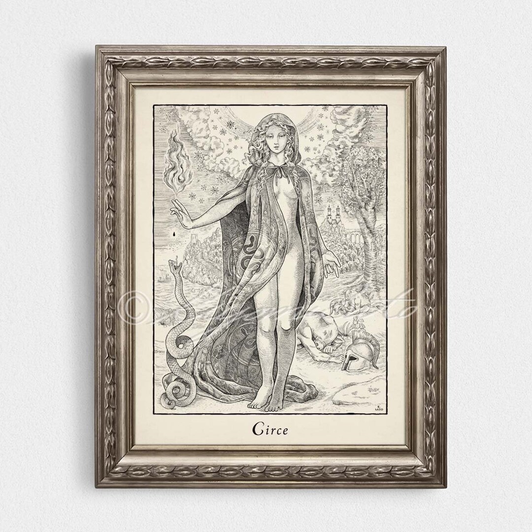 Circe Greek Myth Art, Orphic Art Poster, Greek Mythology Cross Hatching ...