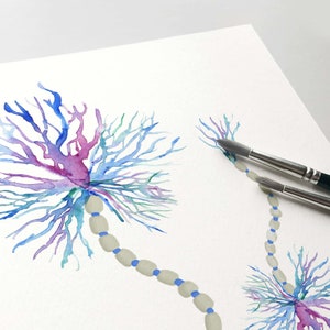 Neuron Poster, Science Art, Nervous System Print, Neurology Watercolor ...