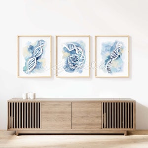 DNA, RNA, DNA Spiral Abstract Art Poster Set of 3, Biology Wall Decor ...