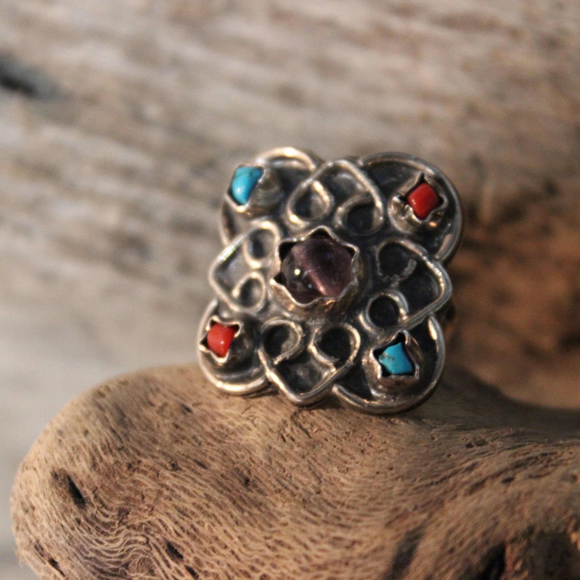 Sterling Mexico Large Multi Inlay Stone Mens Ring 6.5 Grams Size 5 ...